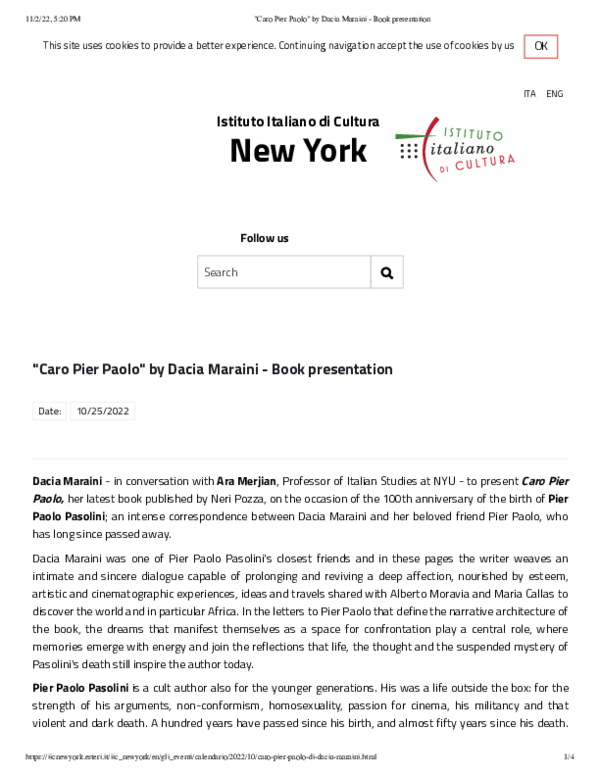 (PDF) "Caro Pier Paolo": Dacia Maraini in Conversation with Ara Merjian