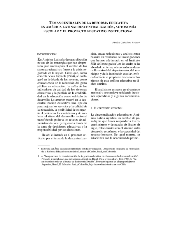 (PDF) Temas centrales de la reforma educativa en América Latina ...