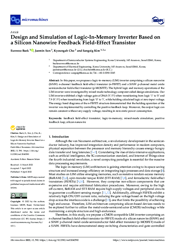 (PDF) Design and Simulation of Logic-In-Memory Inverter Based on a Silicon Nanowire Feedback ...