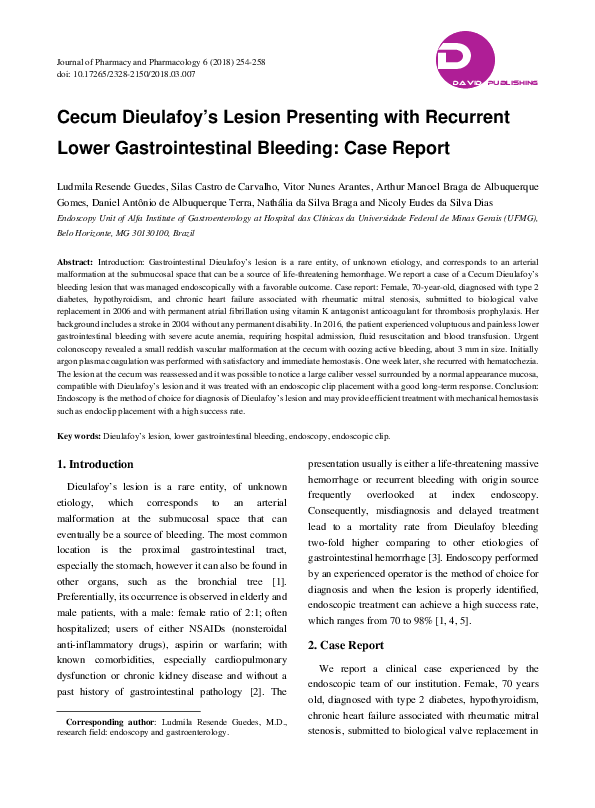 (PDF) Cecum Dieulafoy’s Lesion Presenting with Recurrent Lower ...