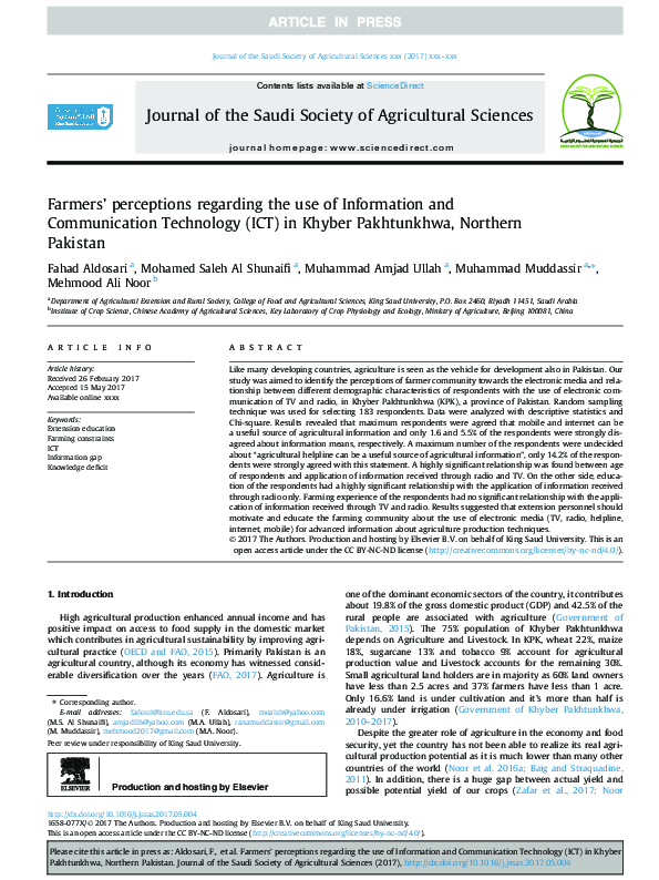 (PDF) Farmers’ perceptions regarding the use of Information and Communication Technology (ICT ...