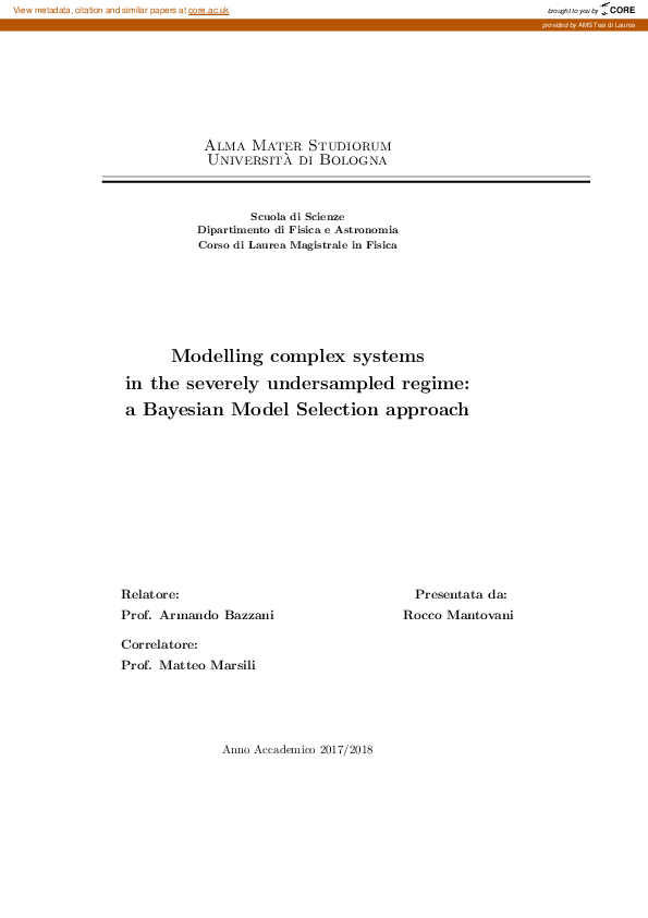 (PDF) Modelling complex systems in the severely undersampled regime: a Bayesian model selection ...