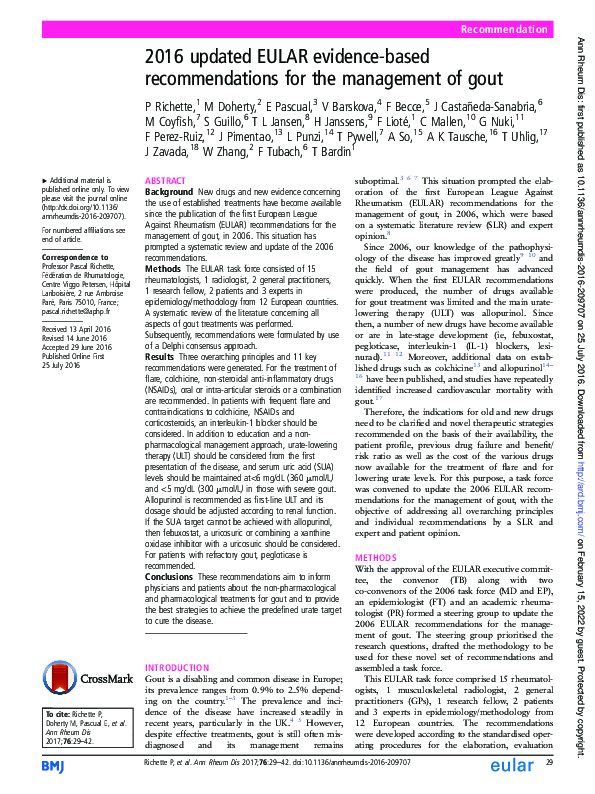 (PDF) 2016 updated EULAR evidence-based recommendations for the ...