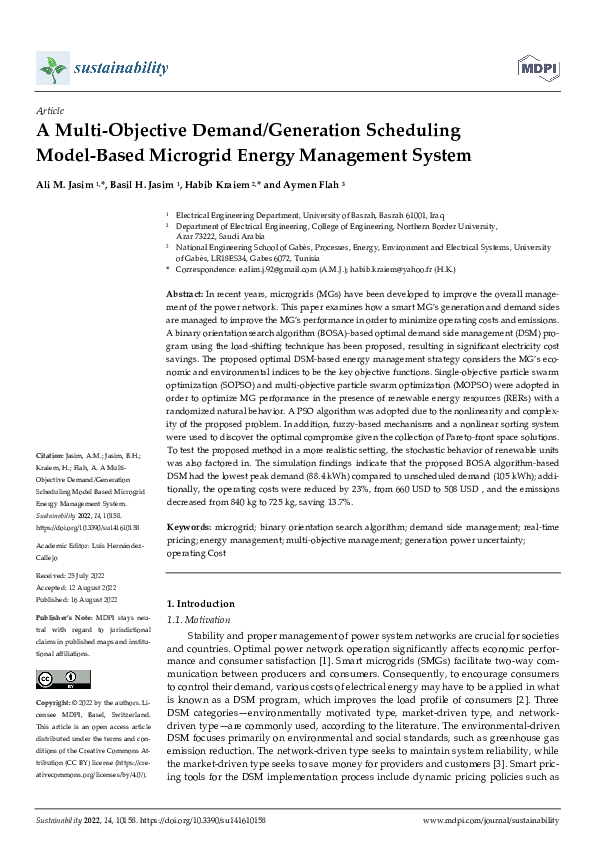 Pdf A Multi Objective Demandgeneration Scheduling Model Based Microgrid Energy Management System