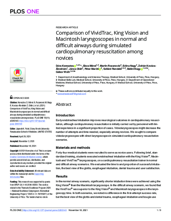 (PDF) Comparison of VividTrac, King Vision and Macintosh laryngoscopes ...