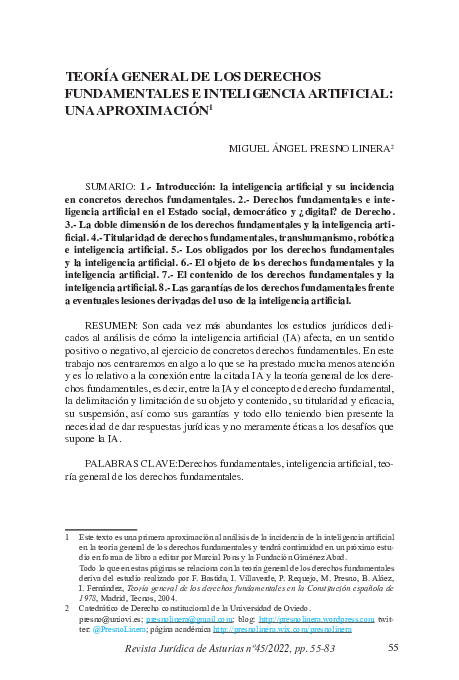 (PDF) Teoría general de los derechos fundamentales e inteligencia artificial