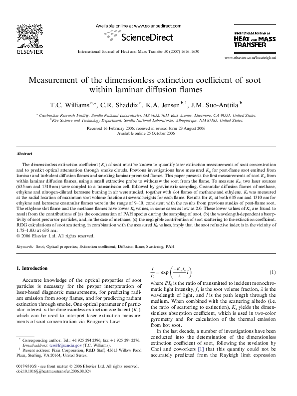 (PDF) Measurement of the dimensionless extinction coefficient of soot ...
