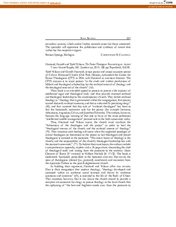 (PDF) The Pastor Theologian: Resurrecting an Ancient Vision [review ...