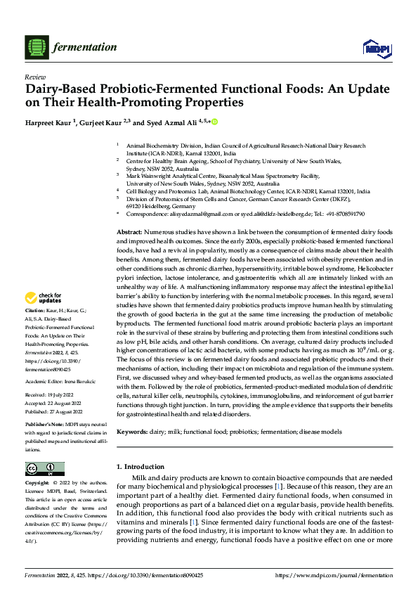 (PDF) Dairy-Based Probiotic-Fermented Functional Foods: An Update on Their Health-Promoting ...