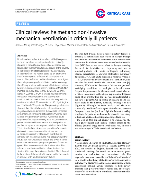 (PDF) Clinical review: Helmet and non-invasive mechanical ventilation ...