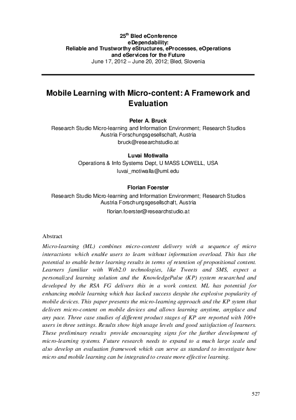 (PDF) Mobile Learning with Micro-content: A Framework and Evaluation