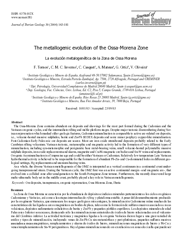 (PDF) The metallogenic evolution of the Ossa-Morena Zone