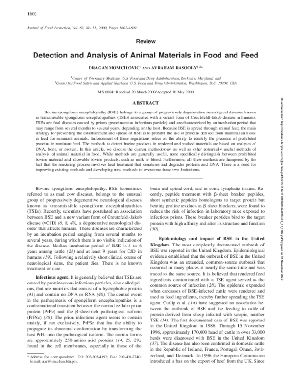 (PDF) Detection and Analysis of Animal Materials in Food and Feed ...