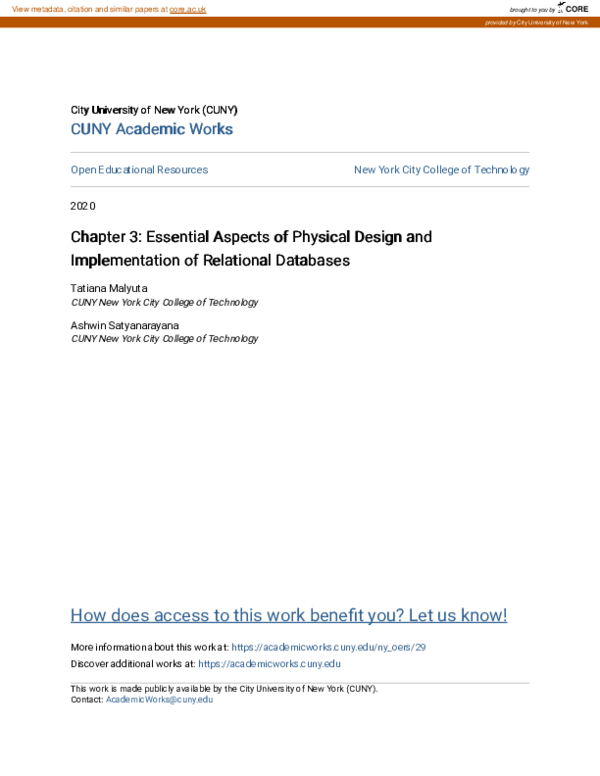 (PDF) Chapter 3: Essential Aspects of Physical Design and Implementation of Relational Databases