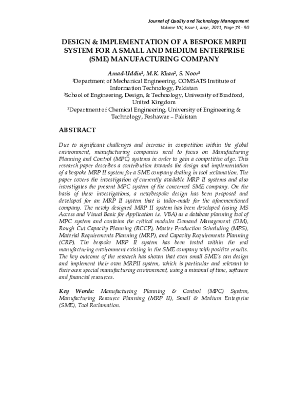 (PDF) Design & Implementation of a Bespoke Mrpii System for a Small and ...