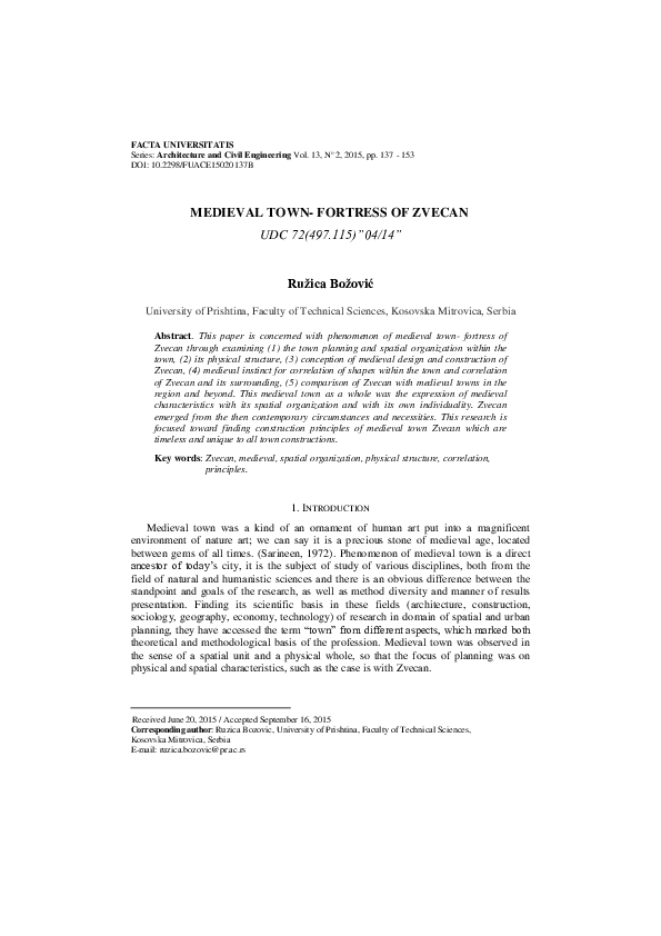 (PDF) Medieval town - fortress of Zvecan