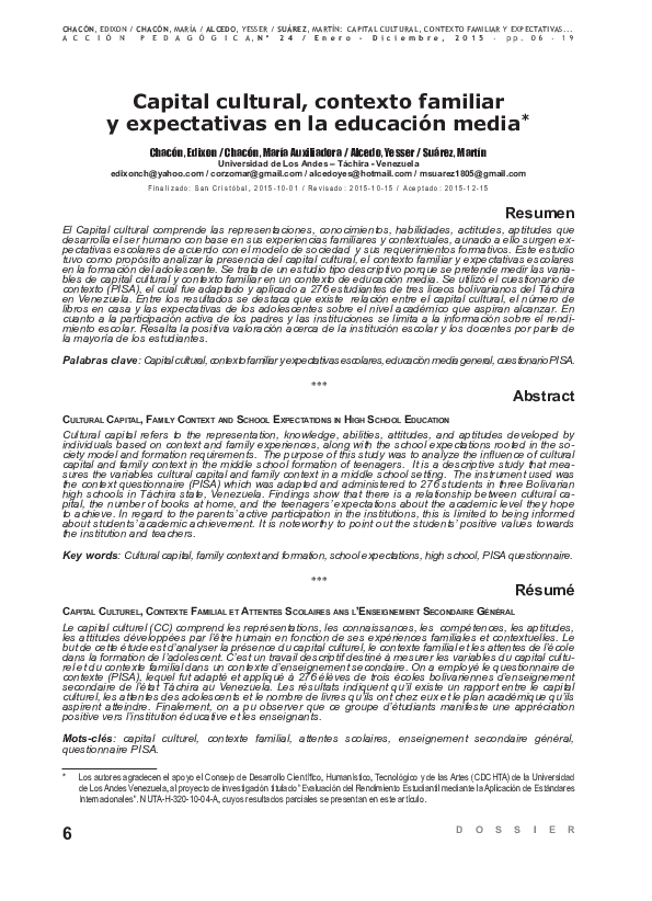 (PDF) Capital cultural, contexto familiar y expectativas en la ...