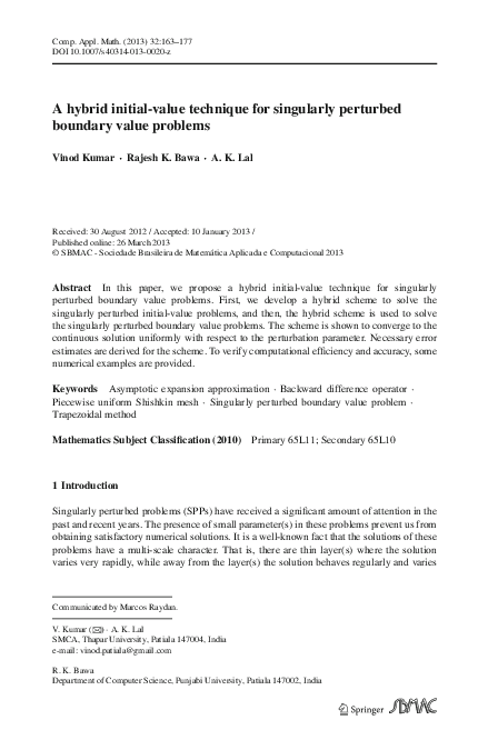 Pdf A Hybrid Initial Value Technique For Singularly Perturbed Boundary Value Problems