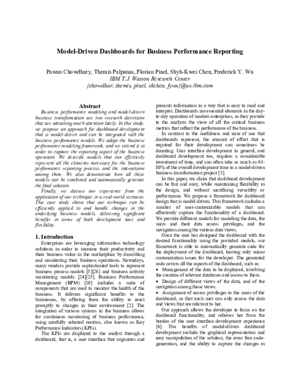 Pdf Model Driven Dashboards For Business Performance Reporting