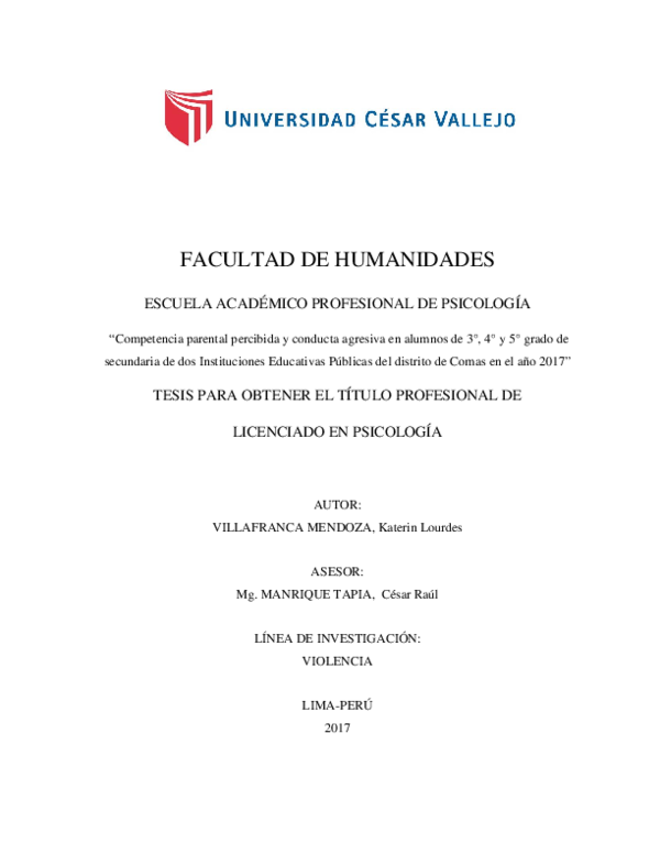 (PDF) “Competencia parental percibida y conducta agresiva en alumnos de ...