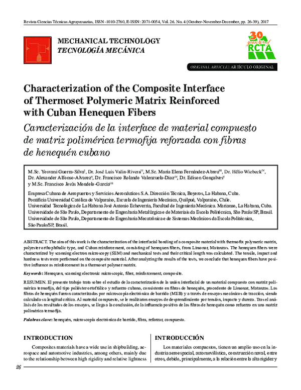 (PDF) Caracterización de la interface de material compuesto de matriz ...