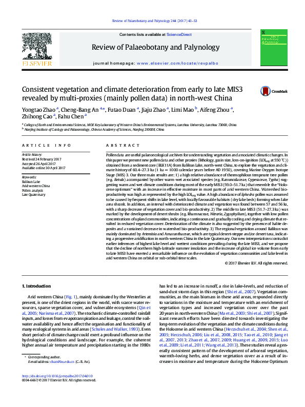 (PDF) Consistent vegetation and climate deterioration from early to ...