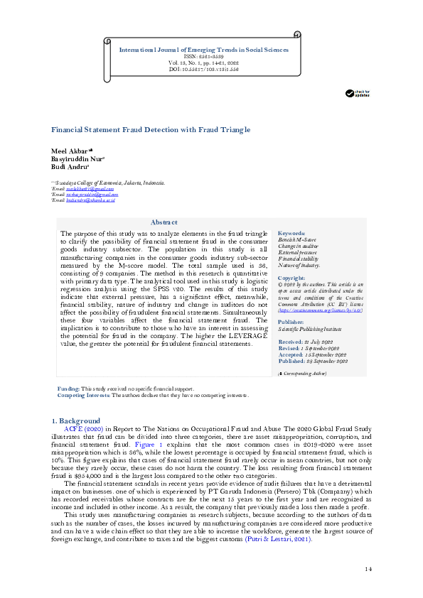 (PDF) Financial Statement Fraud Detection with Fraud Triangle
