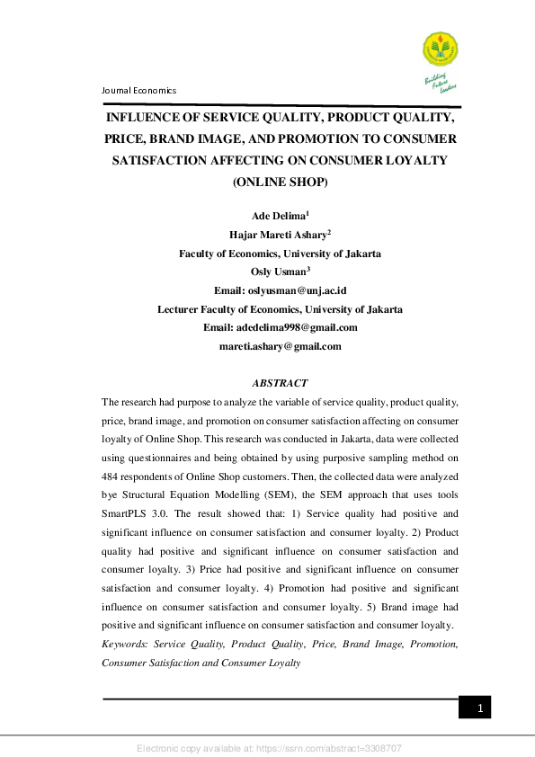 (PDF) Influence of Service Quality, Product Quality, Price, Brand Image, and Promotion to ...