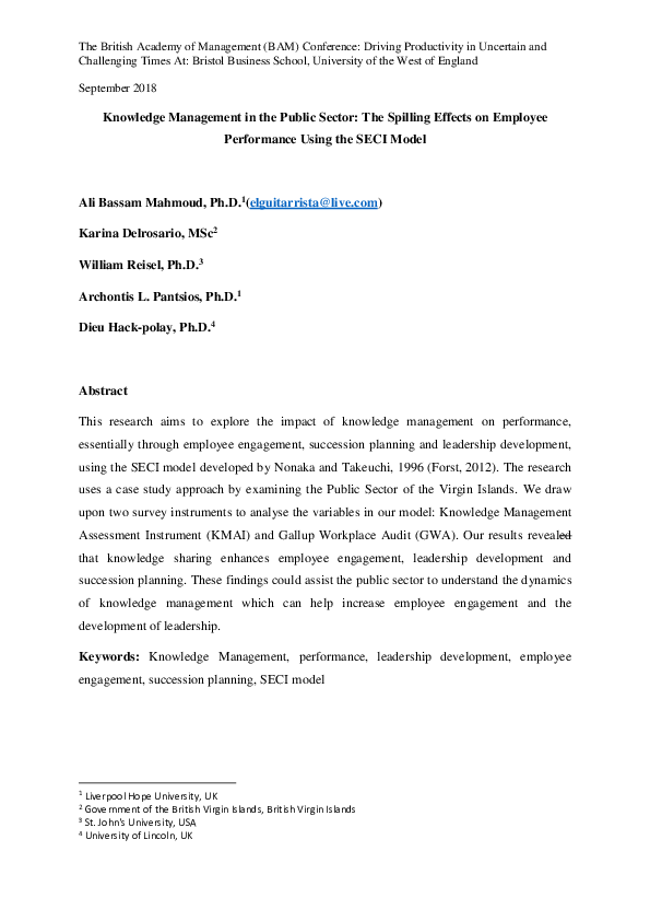 (PDF) Knowledge Management in the Public Sector: The Spilling Effects on Employee Performance ...