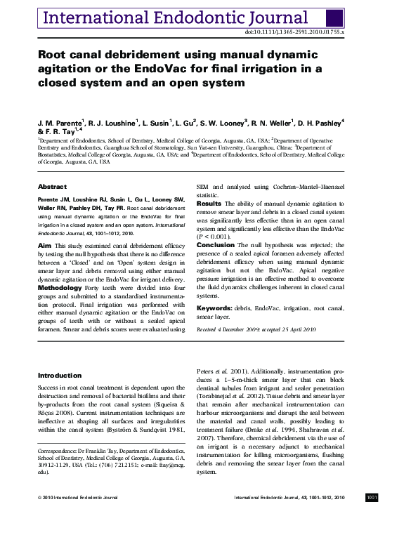 (PDF) Root canal debridement using manual dynamic agitation or the EndoVac for final irrigation ...