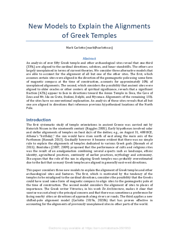 (PDF) New Models to Explain the Alignments of Greek Temples