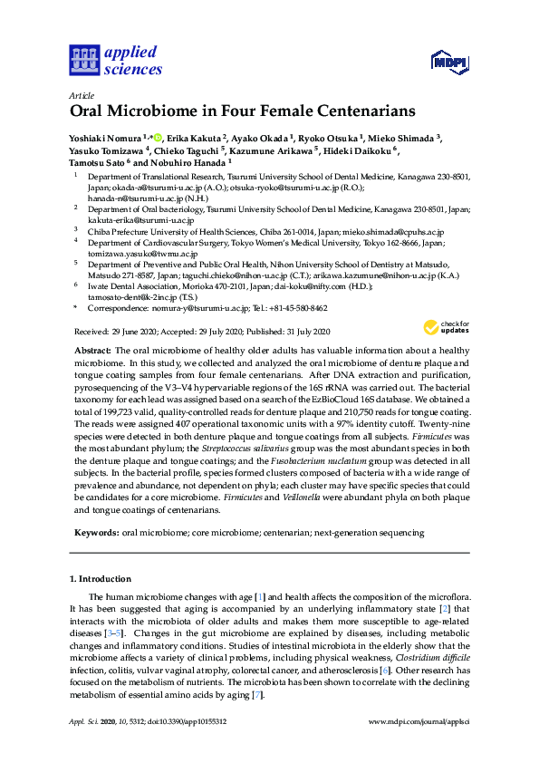 (PDF) Oral Microbiome in Four Female Centenarians