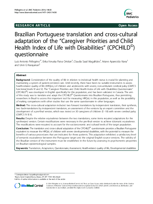 (PDF) Brazilian Portuguese translation and cross-cultural adaptation of ...