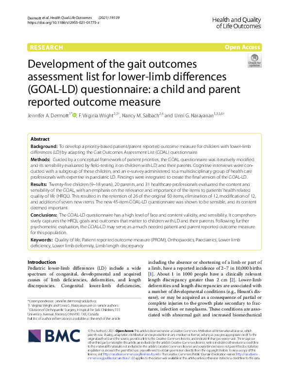 (PDF) Development of the gait outcomes assessment list for lower-limb ...