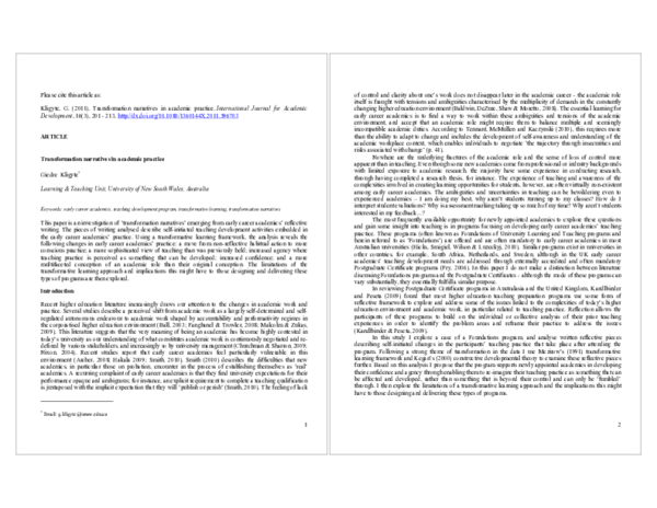 (PDF) Transformation narratives in academic practice