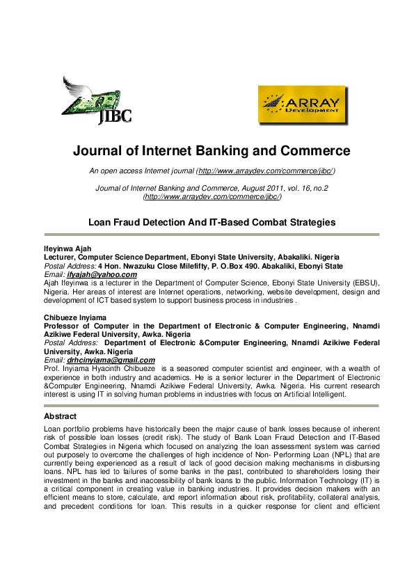 (PDF) Loan Fraud Detection And IT-Based Combat Strategies