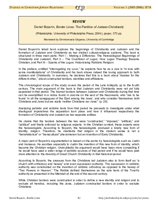 (PDF) Daniel Boyarin. Border Lines: The Partition of Judaeo-Christianity