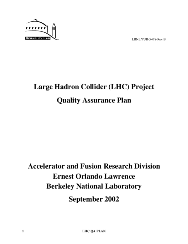 (PDF) Large hadron collider (LHC) project quality assurance plan