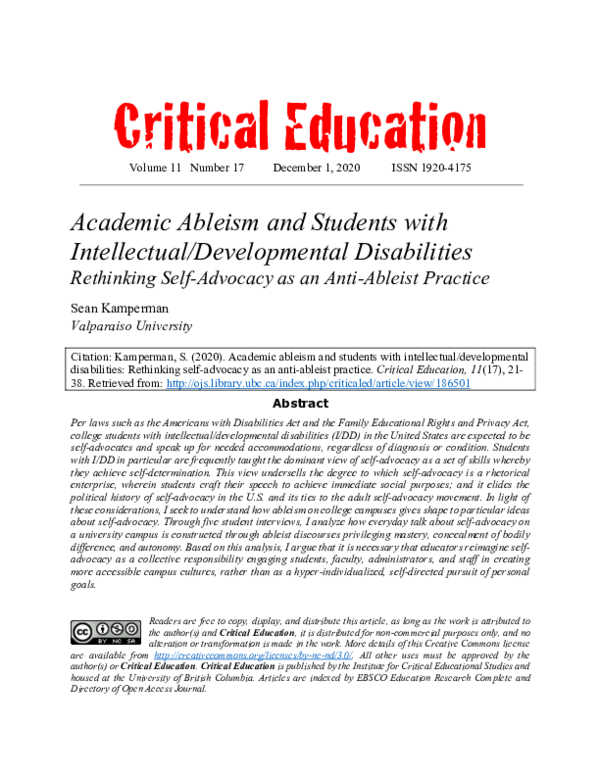 (PDF) Academic Ableism and Students with Intellectual/Development ...