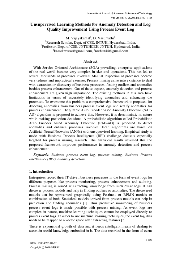 (PDF) Unsupervised Learning Methods for Anomaly Detection and Log Quality Improvement Using ...