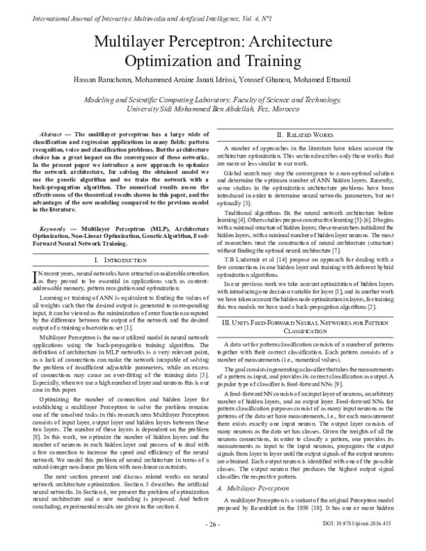 (PDF) Multilayer Perceptron: Architecture Optimization and Training