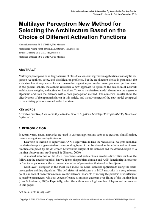 (PDF) Multilayer Perceptron New Method for Selecting the Architecture ...