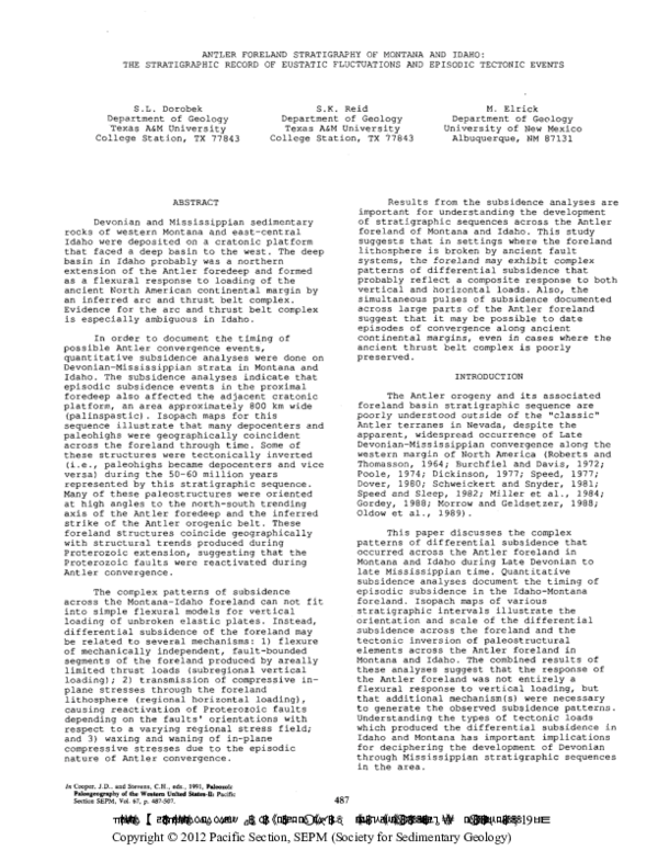 (PDF) Antler Foreland Stratigraphy of Montana and Idaho: The ...