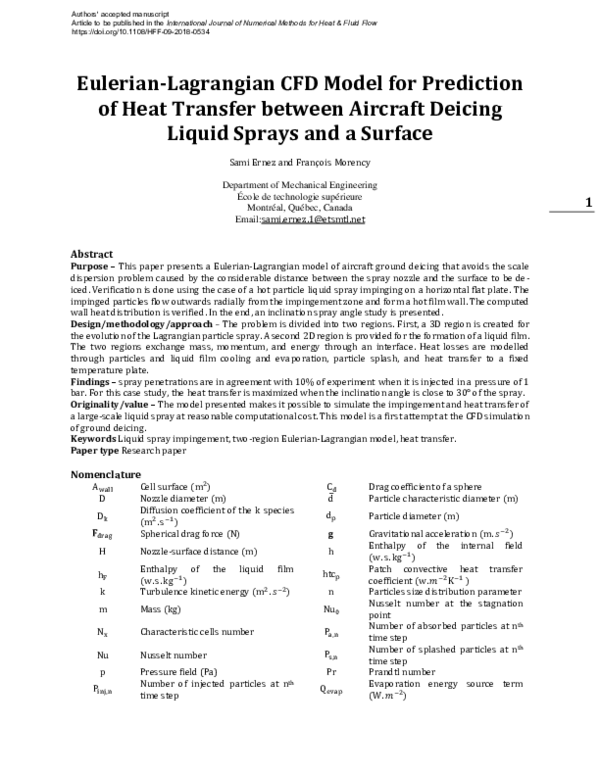 (PDF) Eulerian–Lagrangian CFD model for prediction of heat transfer between aircraft deicing ...