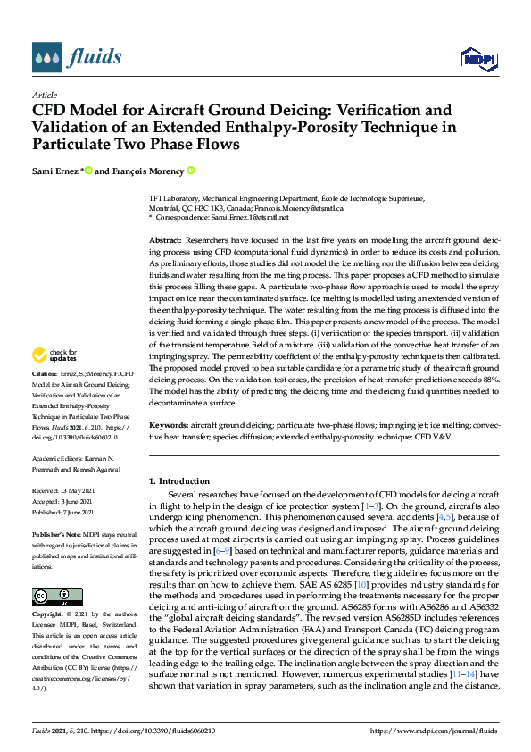 (PDF) CFD Model for Aircraft Ground Deicing: Verification and Validation of an Extended Enthalpy ...