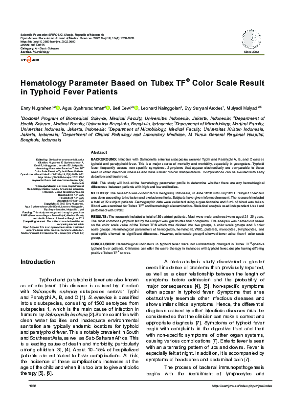(PDF) Hematology Parameter Based on Tubex TF® Color Scale Result in ...