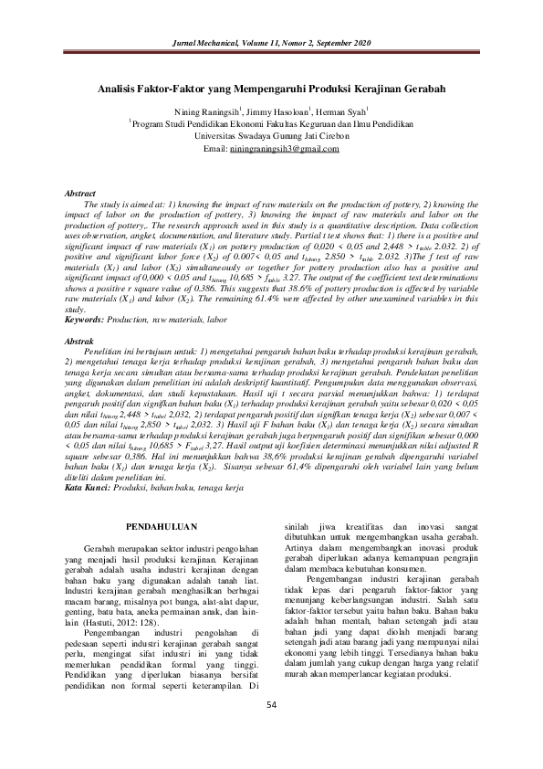 (PDF) Analisis Faktor-Faktor Yang Mempengaruhi Produksi Kerajinan Gerabah (Studi Kasus di Desa ...