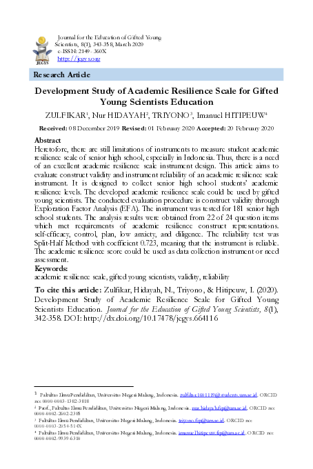 (PDF) Development Study of Academic Resilience Scale for Gifted Young ...