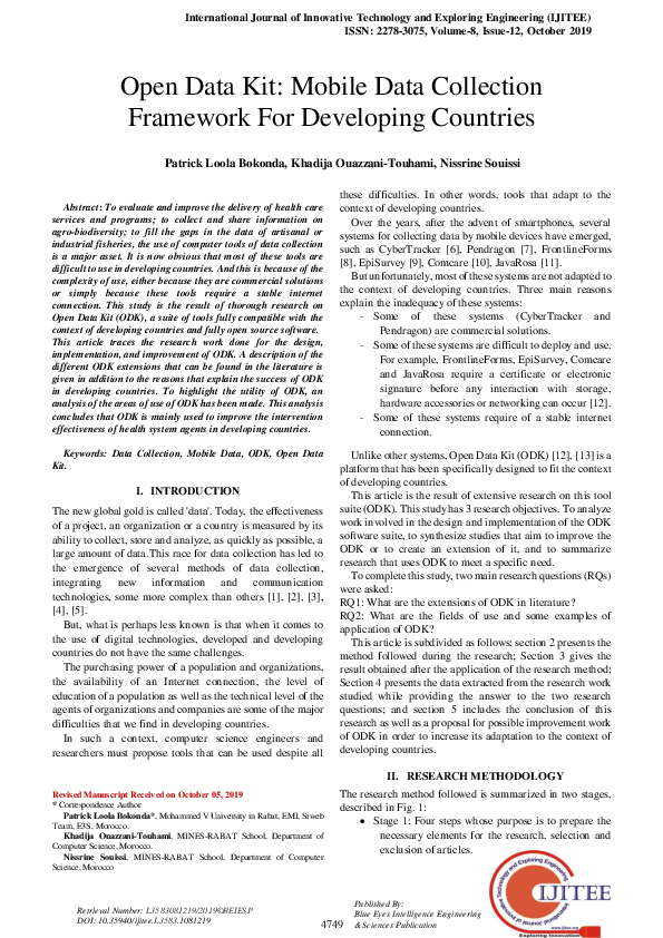 Pdf Open Data Kit Mobile Data Collection Framework For Developing