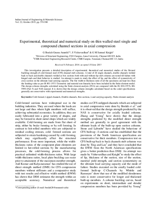 (PDF) Experimental, theoretical and numerical study on thin walled ...